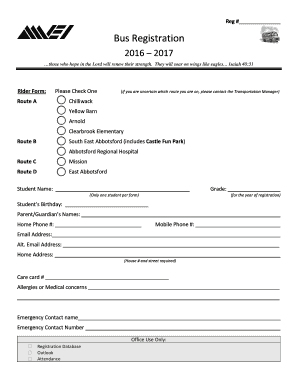 Fillable Online Bus Registration Form - meischoolscom Fax Email Print ...