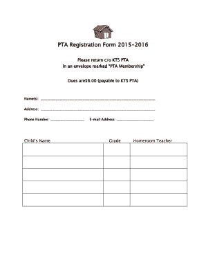 Fillable Online PTA Registration Form 2015-2016 Fax Email Print - pdfFiller