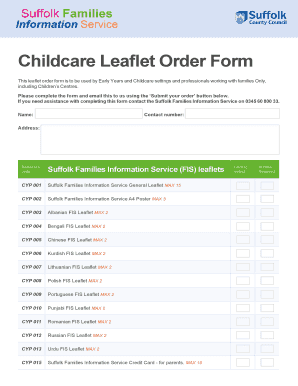 Fillable Online Childcare Leaflet Order Form - Suffolk Learning Fax ...