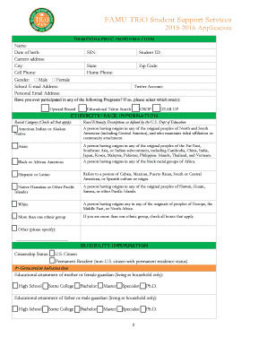 Fillable Online famu FAMU TRiO Student Support Services 2015-2016 Fax Email Print - pdfFiller