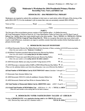 Fillable Online MODERATORS WORKSHEET FOR ELECTION NIGHT RECONCILIATION ...