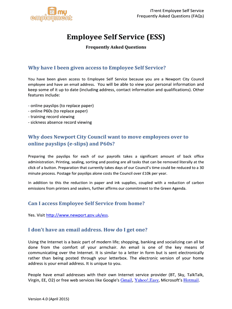 Fillable Online iTrent Employee Self Service Fax Email Print - pdfFiller