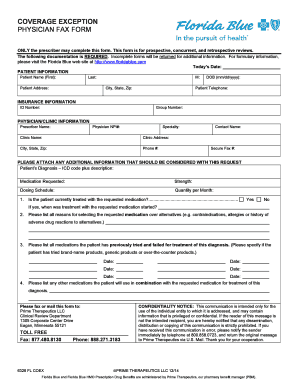 Fillable Online Formulary Exception Physician Fax Form. - Florida Blue Fax Email Print - pdfFiller