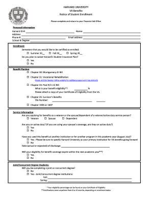 Fillable Online sfs harvard HARVARD UNIVERSITY VA Benefits Notice of ...