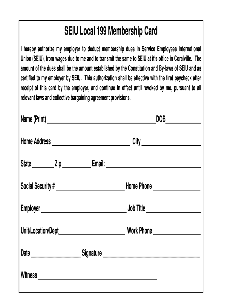 Fillable Online seiu199 SEIU Local 199 Membership Card - seiu199 Fax ...