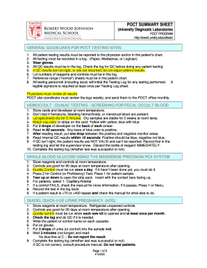 Fillable Online POCT SUMMARY SHEET Fax Email Print - pdfFiller