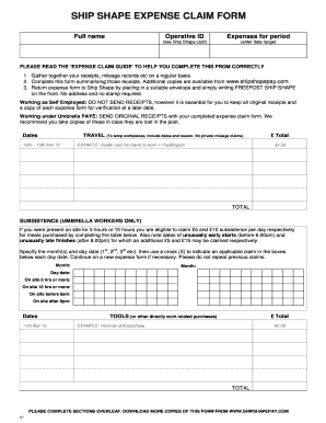 Fillable Online SHIP SHAPE EXPENSE CLAIM FORM Fax Email Print - pdfFiller