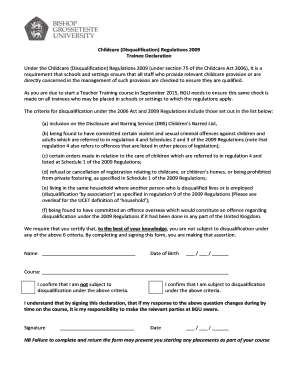 Fillable Online bishopg ac Childcare Disqualification Regulations 2009 ...