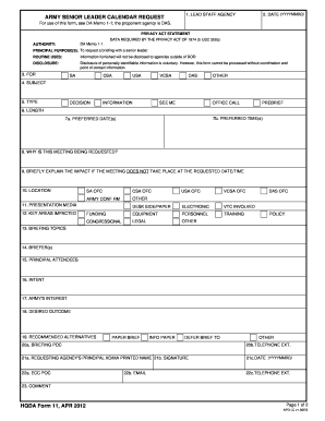 Fillable Online armypubs army ARMY SENIOR LEADER CALENDAR REQUEST HQDA ...