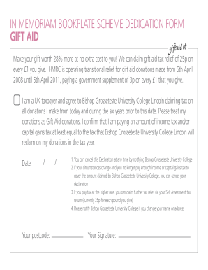 Fillable Online bishopg ac IN MEMORIAM BOOKPLATE SCHEME DEDICATION FORM ...