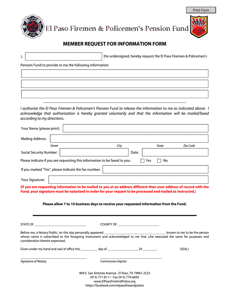 Fillable Online MEMBER REQUEST FOR INFORMATION FORM Fax Email Print ...