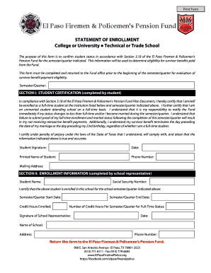 Fillable Online STATEMENT OF ENROLLMENT College or University Technical ...