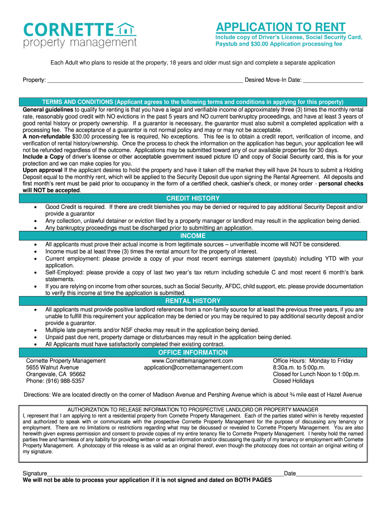 Fillable Online APPLICATION TO RENT Paystub and 3000 Application Fax ...