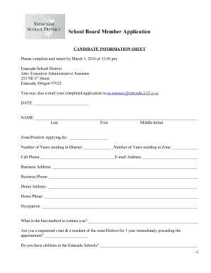 Fillable Online estacada k12 or School Board Member Application ...