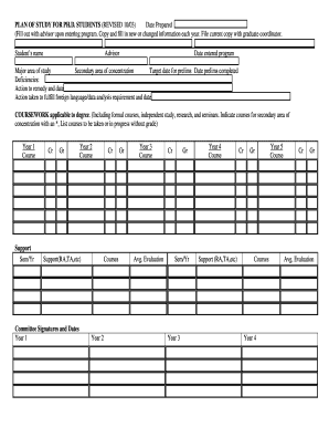 Fillable Online www4dev uwm Plan of Study for PHD Students Revised 10 ...