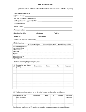 Fillable Online APPLICATION FORM Note Any column left blank will make ...