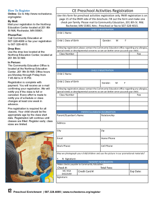 Fillable Online rochesterce How To Register CE Preschool Activities Registration - rochesterce ...