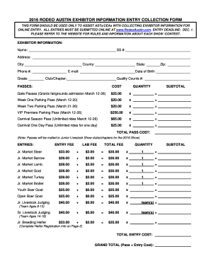 Fillable Online travis-tx tamu 2016 RODEO AUSTIN EXHIBITOR INFORMATION ...
