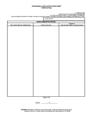 Fillable Online PROVISIONAL APPLICATION COVER SHEET Additional Page PTO ...