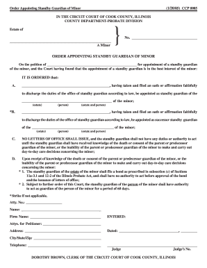 Fillable Online ORDER APPOINTING STANDBY GUARDIAN OF MINOR Fax Email ...