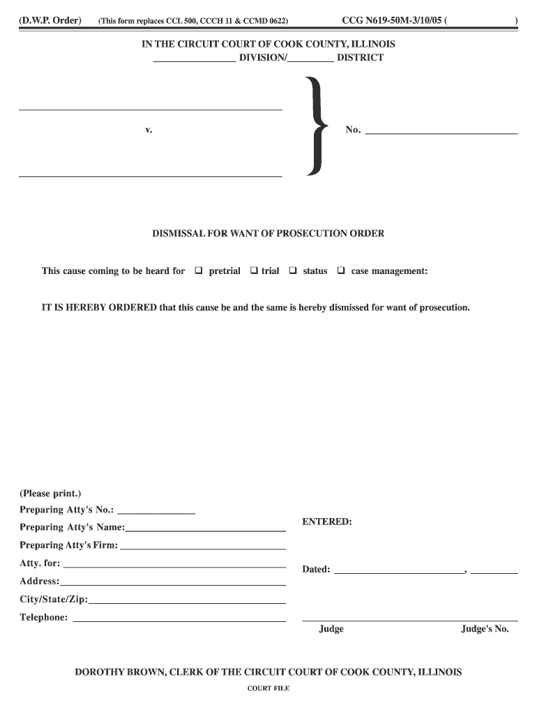 Fillable Online DWP Order This form replaces CCL 500 CCCH 11 CCMD Fax ...