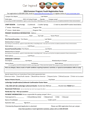 Fillable Online 2014 Summer Program Youth Registration Form Fax Email ...