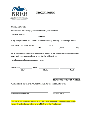 Fillable Online PROXY FORM - BREB Fax Email Print - pdfFiller