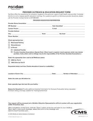 Fillable Online Provider Outreach Education Request Form - Noridian Fax ...