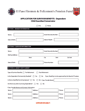 Fillable Online APPLICATION FOR SURVIVOR BENEFITS - Dependent Child Fax ...