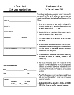 Fillable Online stthereseuniontown St Thrse Parish Mass Intention Policies 2015 Mass ...