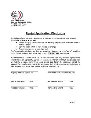 Fillable Online Rental Application Disclosure - Co Fax Email Print ...