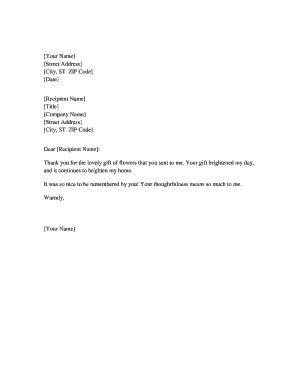 Fillable Online Thank you for the lovely gift of flowers that you sent ...