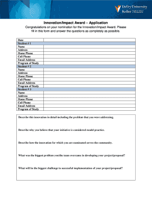 Fillable Online Innovation/Impact Award Application Congratulations on ...