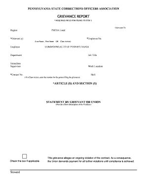 Fillable Online pscoa GRIEVANCE REPORT - PSCOA Fax Email Print - pdfFiller