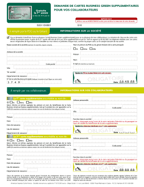 Fillable Online DEMANDE DE Cartes Business Green SUPPLEMENTAIRES Fax ...