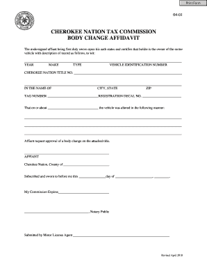 Fillable Online cherokee CHEROKEE NATION TAX COMMISSION BODY bCHANGE ...