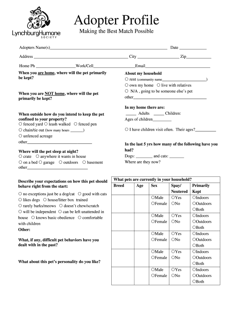 Fillable Online Adopter Profile Fax Email Print - pdfFiller