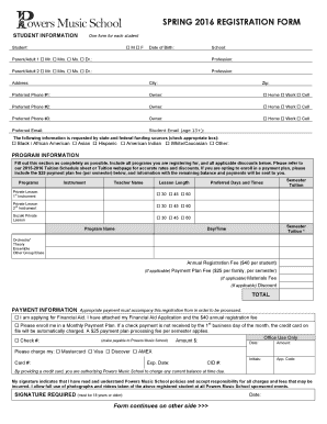 Fillable Online Spring 2016 Registration Form - Powers Music School Fax ...