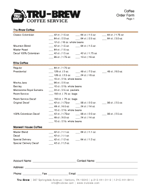 Fillable Online Coffee Order Form - Tru-Brew Coffee Service Fax Email ...