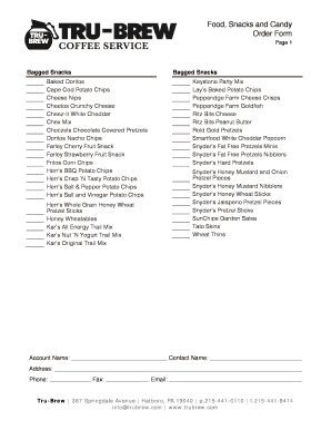 Fillable Online Food Snacks and Candy Order Form - Tru-Brew Coffee Fax ...