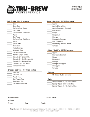 Fillable Online Beverages Order Form - Tru-Brew Coffee Service Fax ...