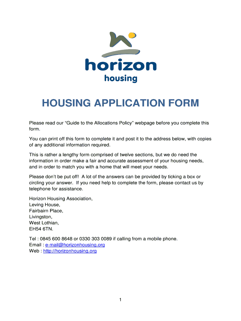 Fillable Online horizonhousing Housing application form. Housing ...