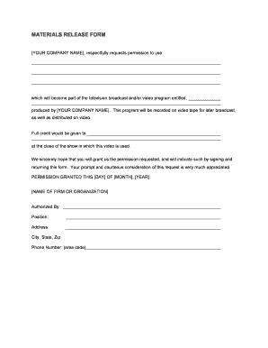 Fillable Online Materials Release Form - musicofficecom Fax Email Print ...