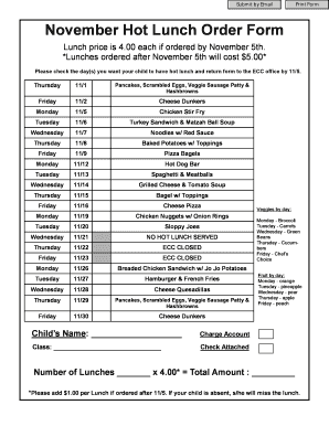 Fillable Online November Hot Lunch Order Form - Sabes JCC Fax Email ...