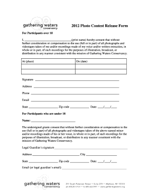 Fillable Online gatheringwaters 2012 Photo Contest Release Form ...