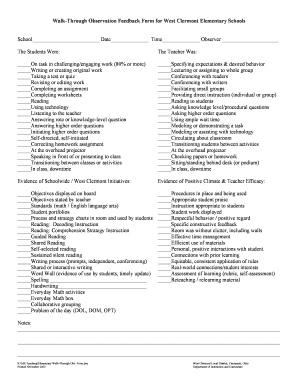 Fillable Online westcler Walk-Through Observation Feedback Form Fax ...