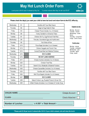 Fillable Online May Hot Lunch Order Form Fax Email Print - pdfFiller
