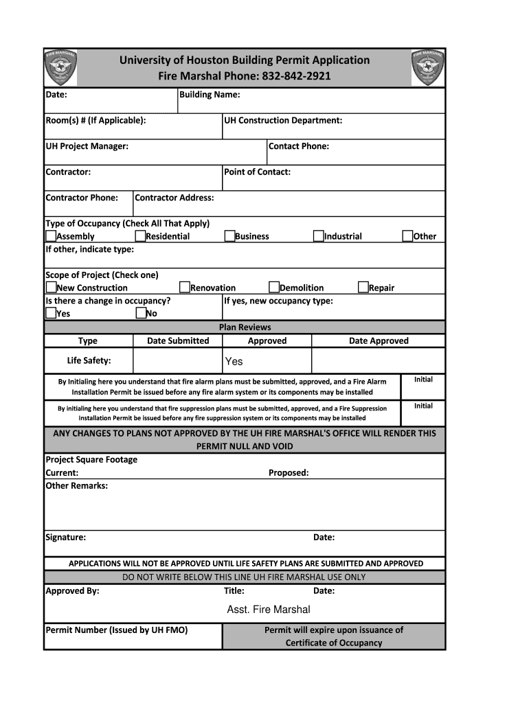 Fillable Online ssl uh University of Houston Building Permit Application Fire Fax Email Print ...