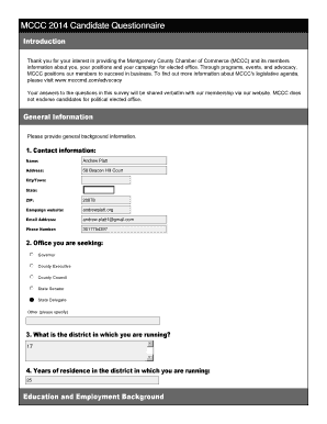 Fillable Online MCCC 2014 Candidate Questionnaire - mcccmdcom Fax Email ...