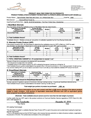 Fillable Online PRODUCT ANALYSIS FORM FOR CN PRODUCTS Fax Email Print ...